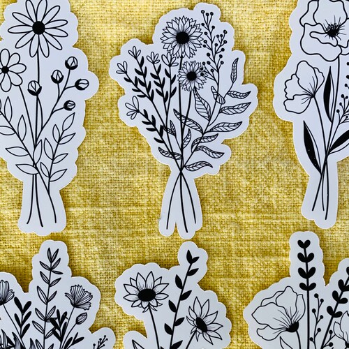 Flower Sticker Pack Black and White Journal and Planner | Etsy