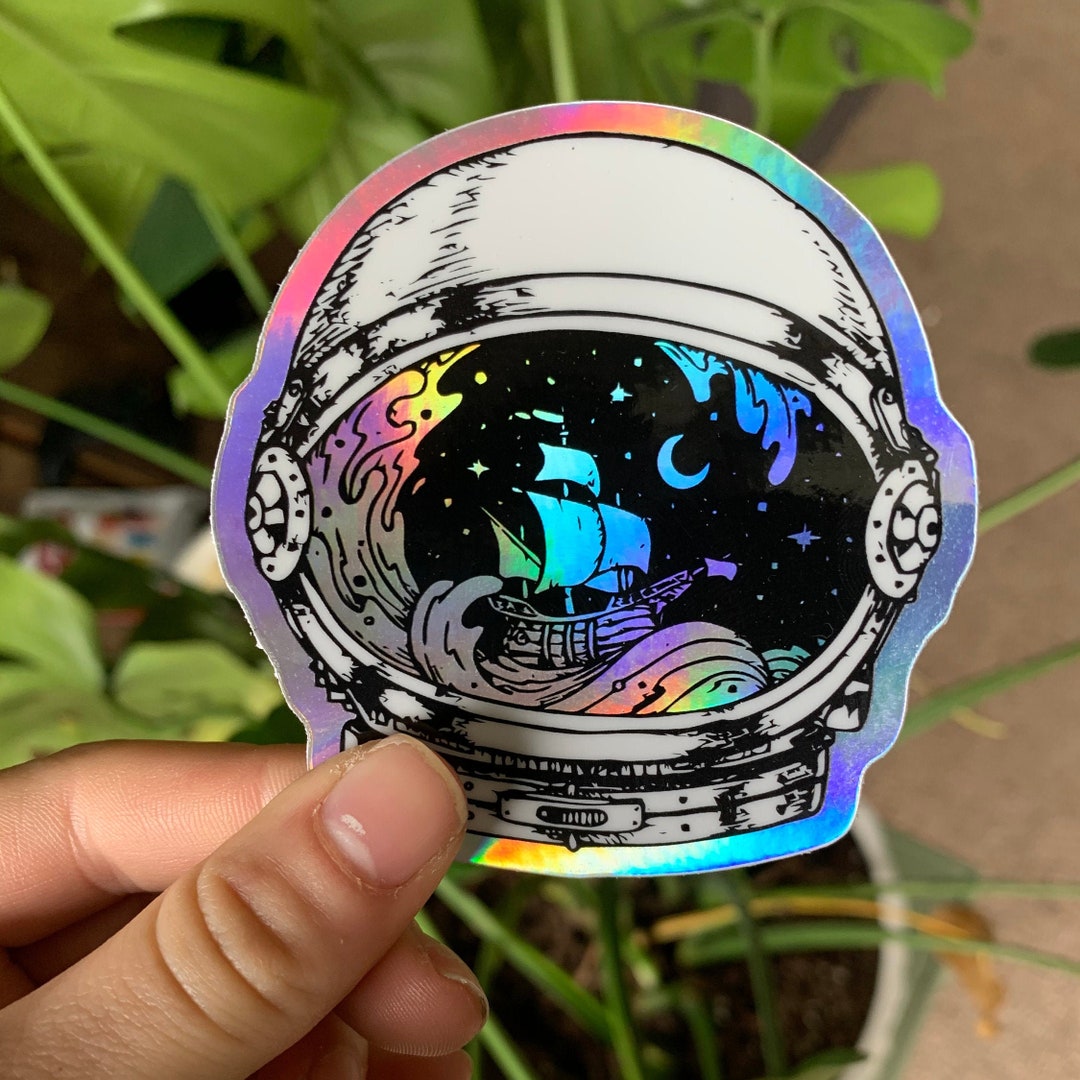 Holographic Astronaut Helmet Space Ocean Ship Sticker Water Bottle ...