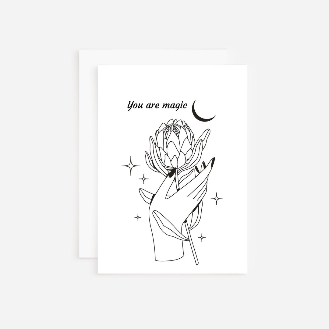 You Are Magic Blank Greeting Card Witch Aesthetic Boho Flowers Moon ...
