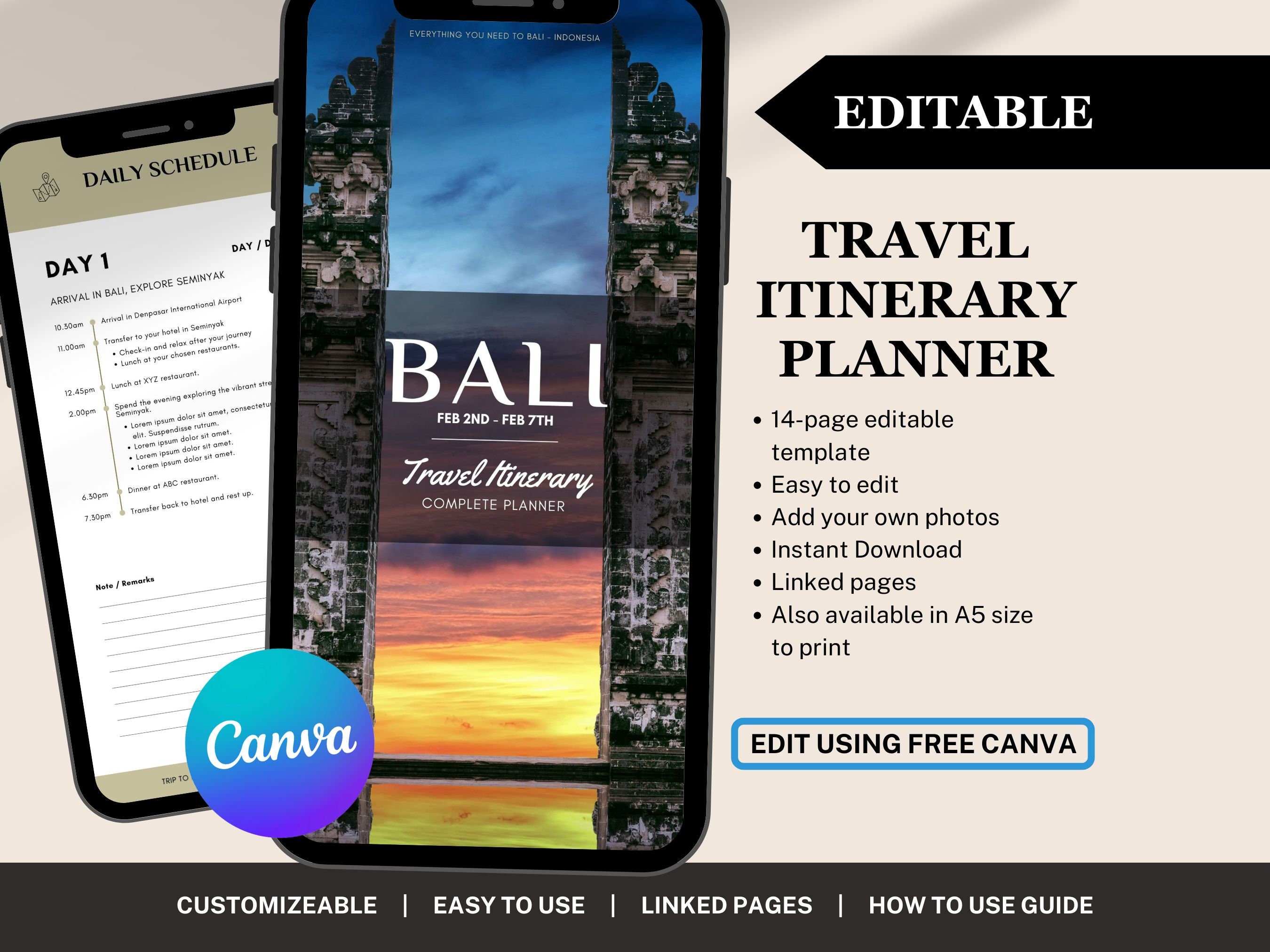 Editable Travel Itinerary as Digital Tourist Guide for Your Vacation ...