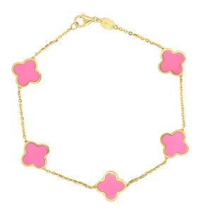 14k Solid Gold, Cable Link Chain, Colored Stone Flower Bracelet- 10mm ...