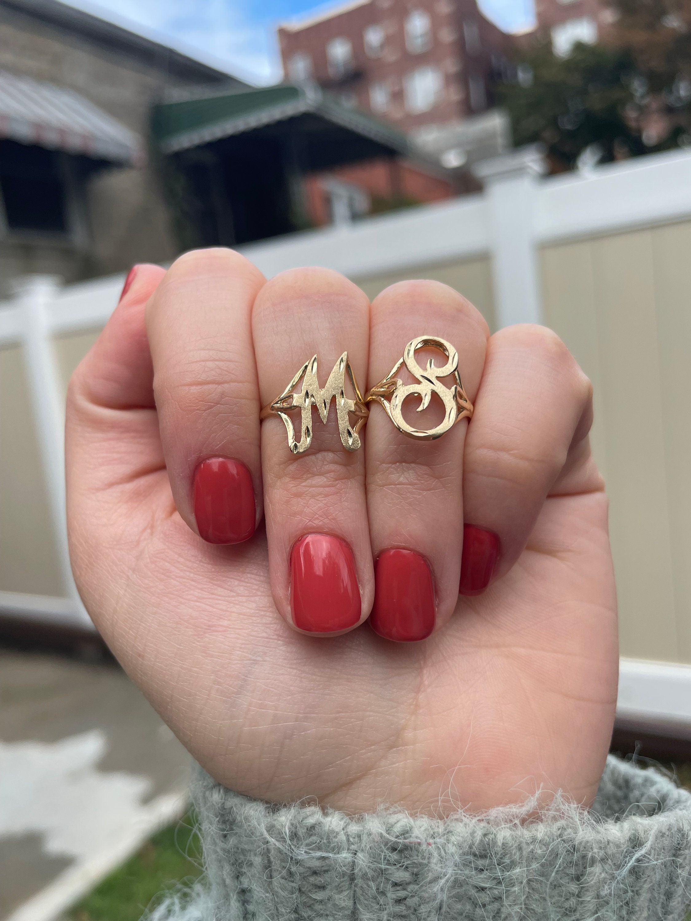 14k Solid Gold Script Initial Ring - Etsy