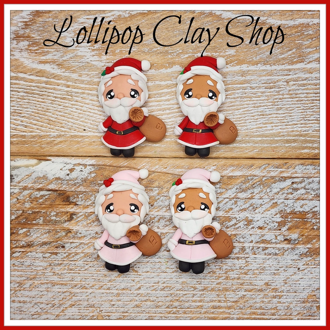 Christmas Santas for Bows-polymer Clay Bow Center Clay Doll, Clay Dolls ...