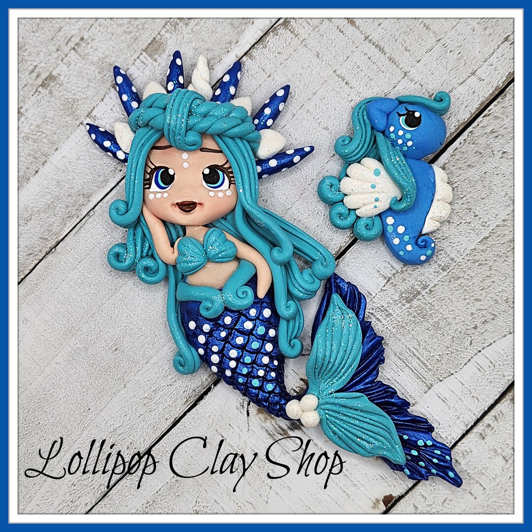 Beautiful Clay Blue Mermaid and Seahorse Clays for Bows Clay Bow Center ...