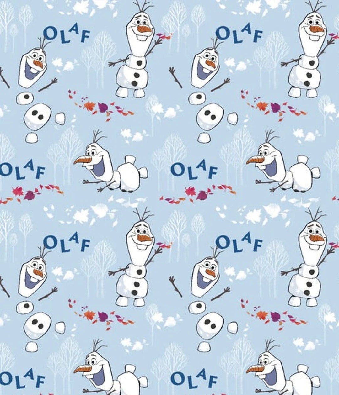 Disney Frozen Olaf Names and Leaves Cotton Fabric by the Yard 43 W, 100 ...
