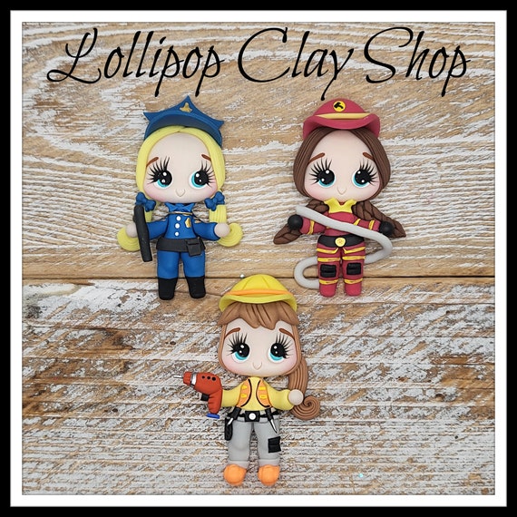 Policeman Fireman Construction Clay Doll-polymer Clay Bow - Etsy