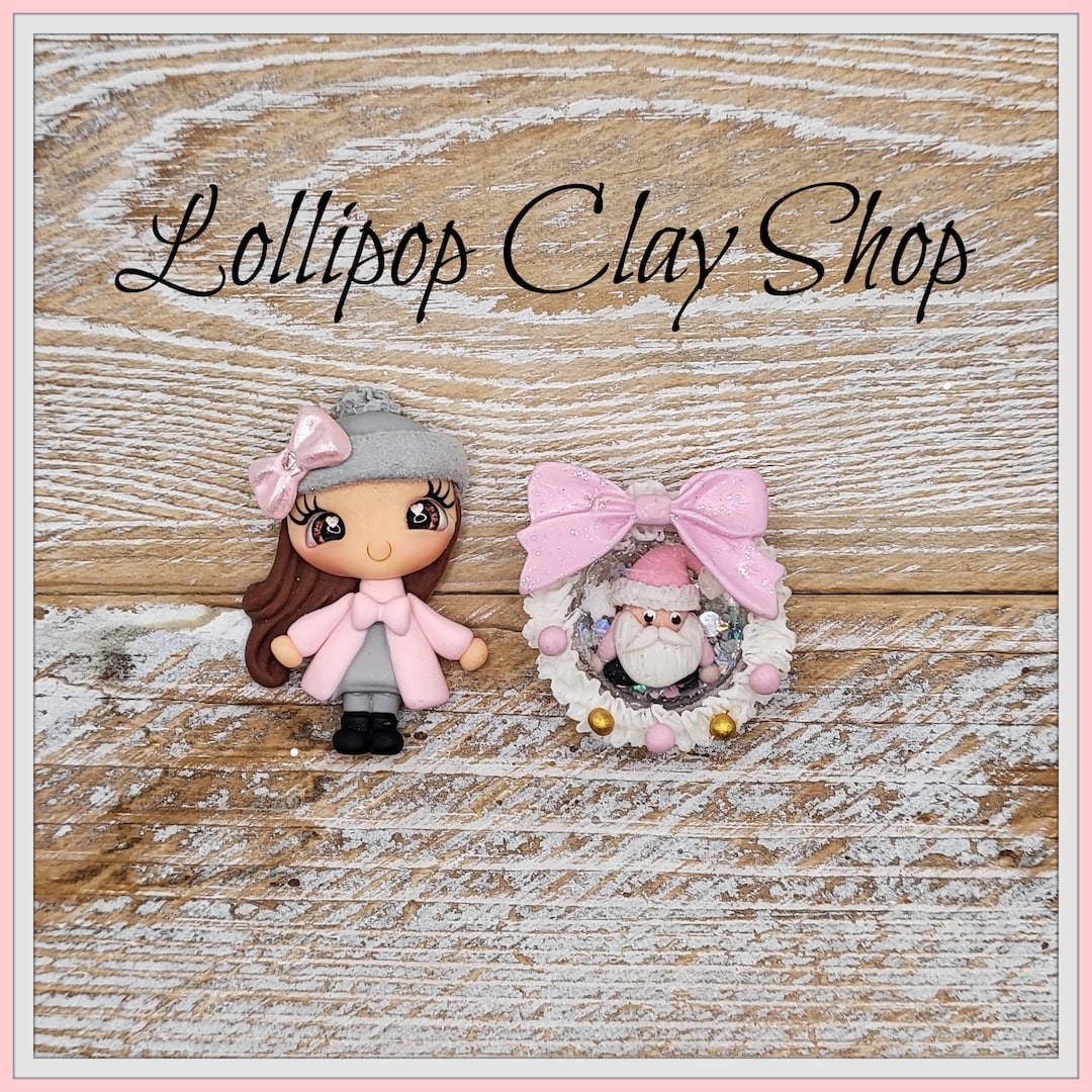 Winter Girl & Santa Shaker for Bows-polymer Clay Bow Center Clay Doll ...