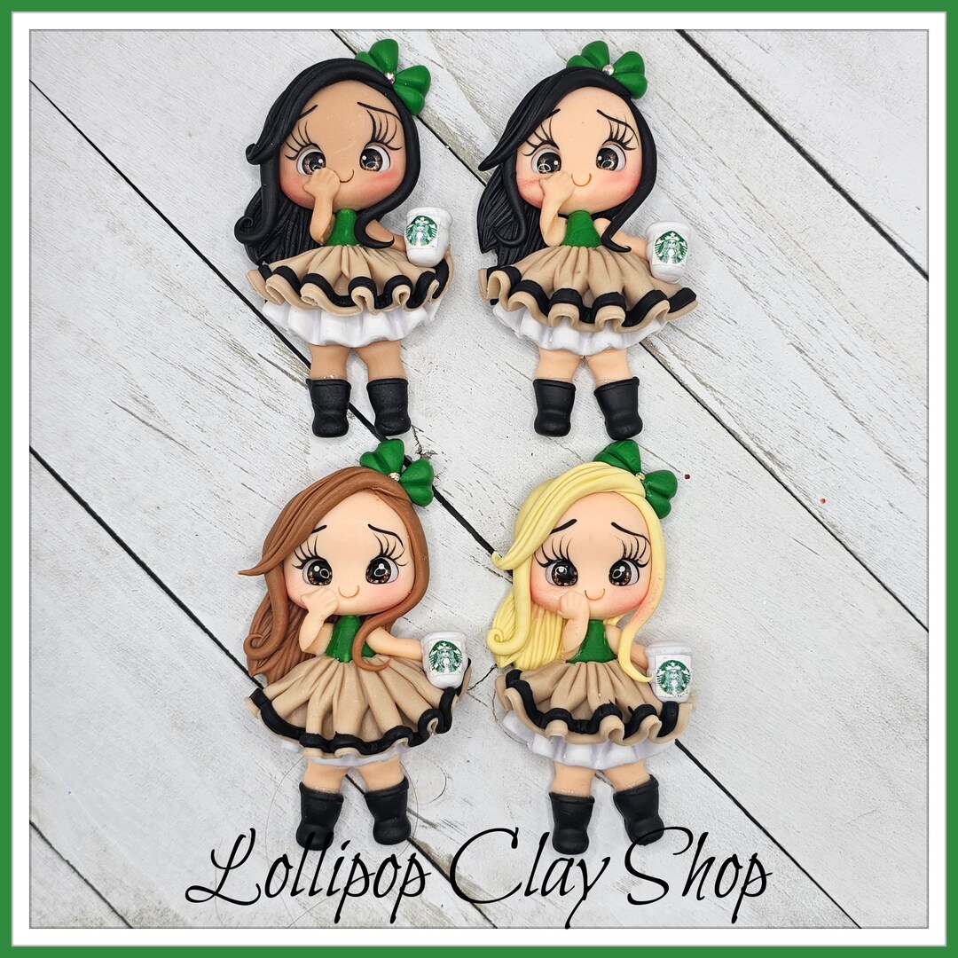 Starbucks Girl Clay Doll- Clays for Bows- Clay Bow Center Clay Doll ...