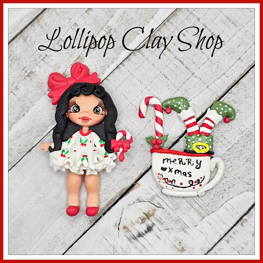 Christmas Girls for Bows-polymer Clay Bow Center Clay Doll, Clay Dolls ...