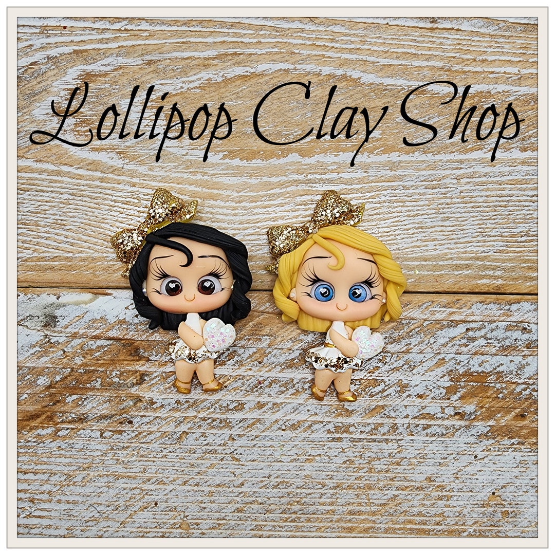 New Years Clay Doll- Clays for Bows- Clay Bow Center Clay Doll, Clay ...