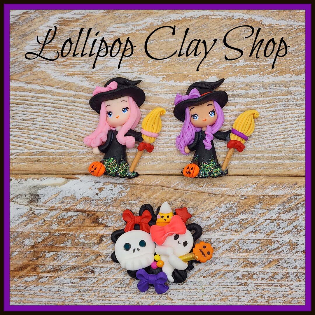 Witches- Polymer Clay Bow Center Clay Doll, Clay Dolls, Bow ...