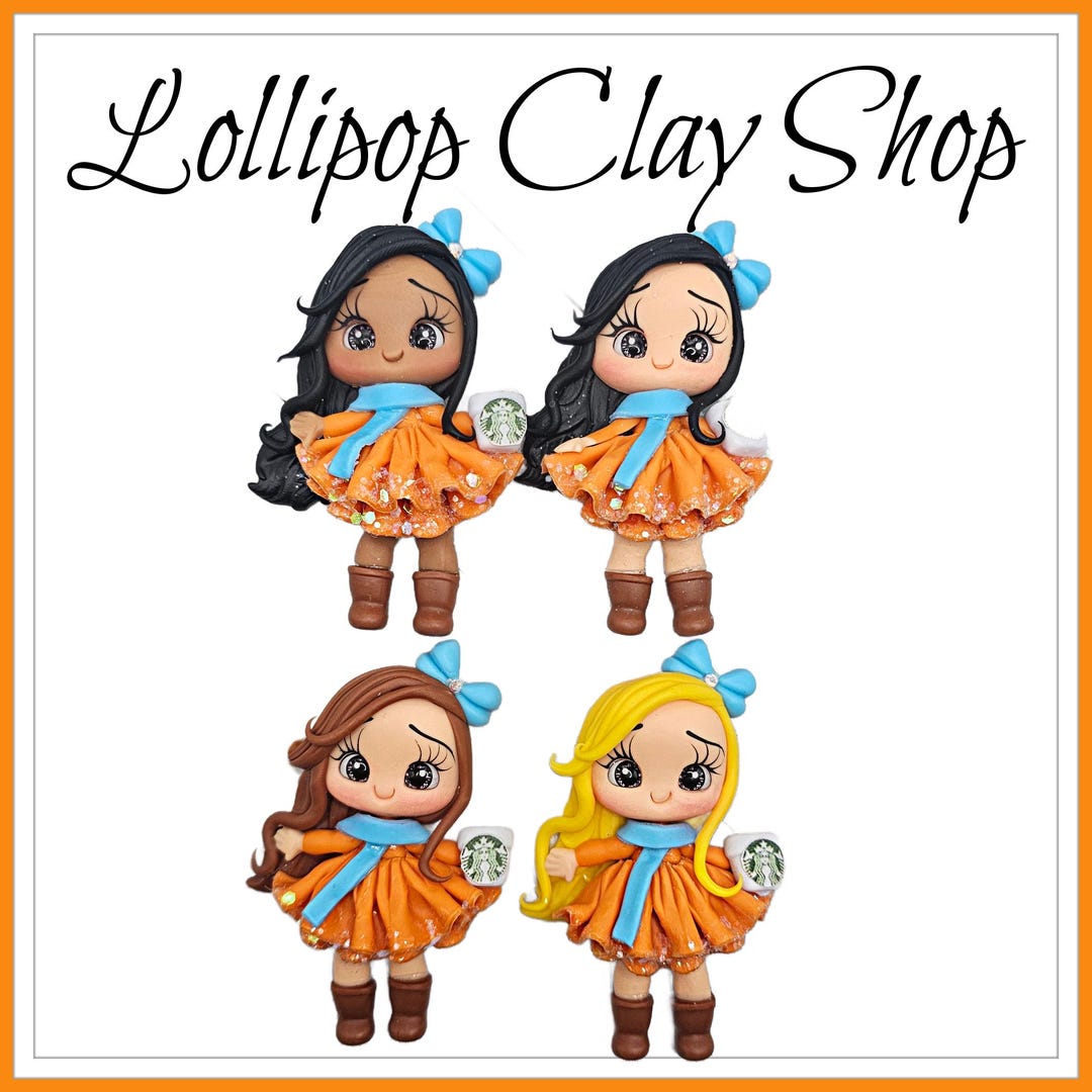 Autumn Starbucks Girl Clay Doll- Clays for Bows- Clay Bow Center Clay ...