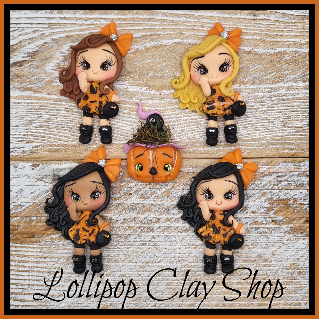 Halloween Clay Doll- Polymer Clay Bow Center Clay Doll, Clay Dolls, Bow ...