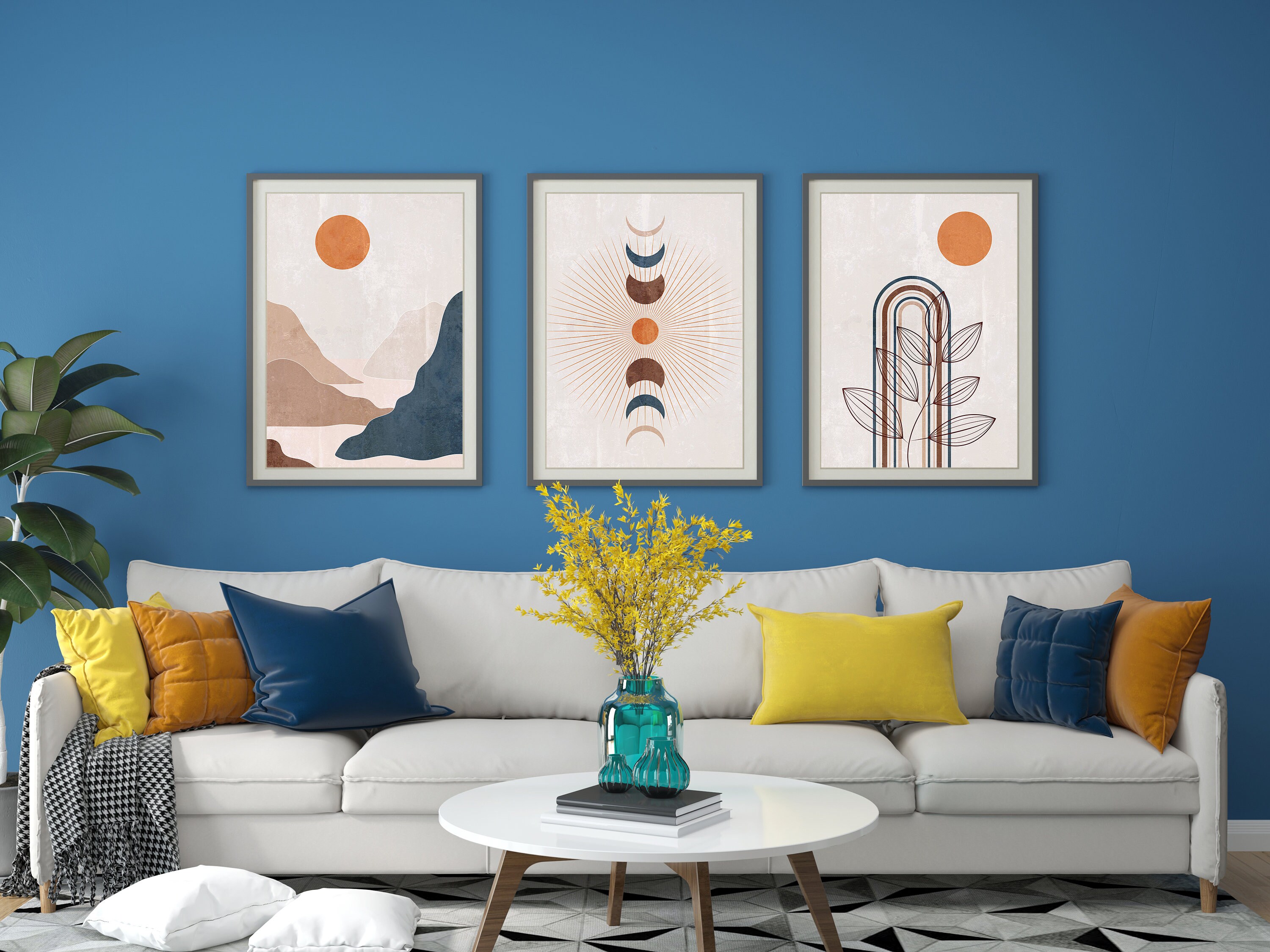 Boho Art Set of 9 Abstract Modern Wall Sunrise Rainbow Moon - Etsy