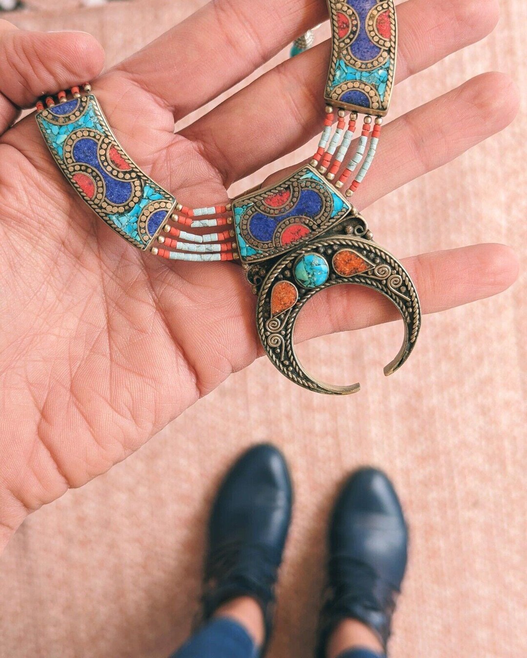 Moroccan African Crescent Moon Necklace Jewelry Silver Gypsy Bohemian ...