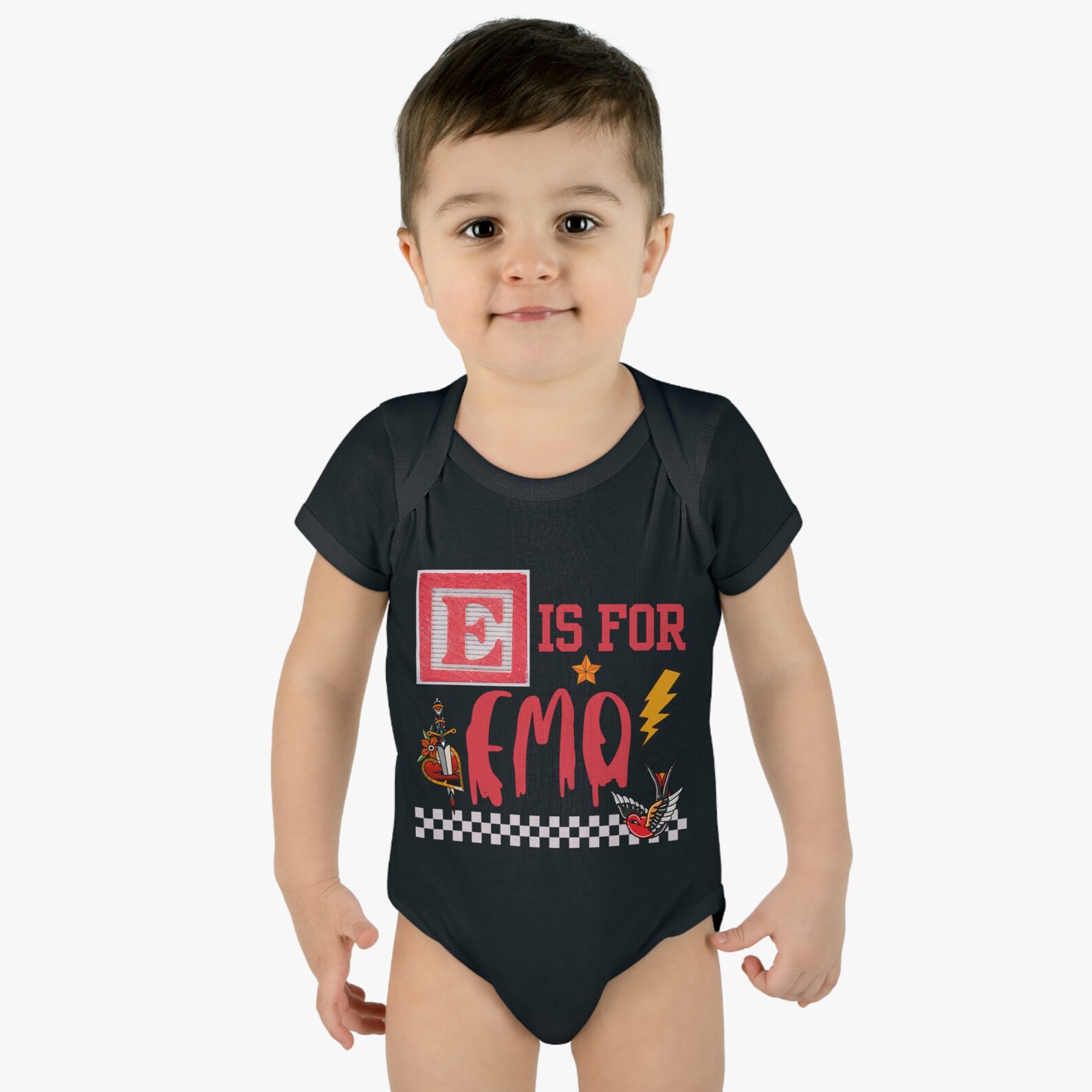 E is for Emo Bodysuit, Emo Baby Clothes, Emo Baby Shirt, Emo Baby Gift ...