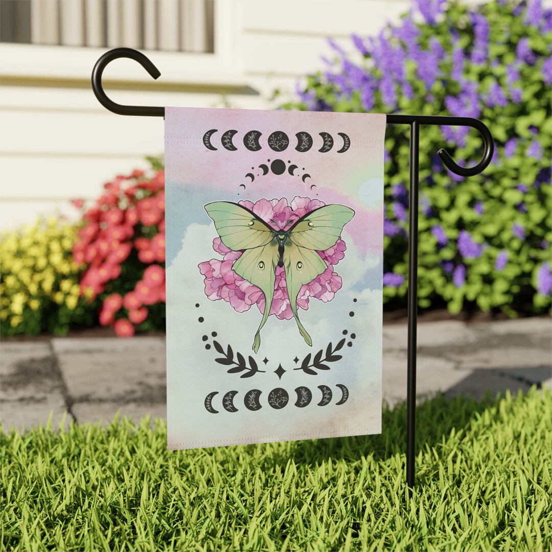 Luna Moth Garden, Moth Flag, Moth Garden Flag, Witchy Garden Flag ...