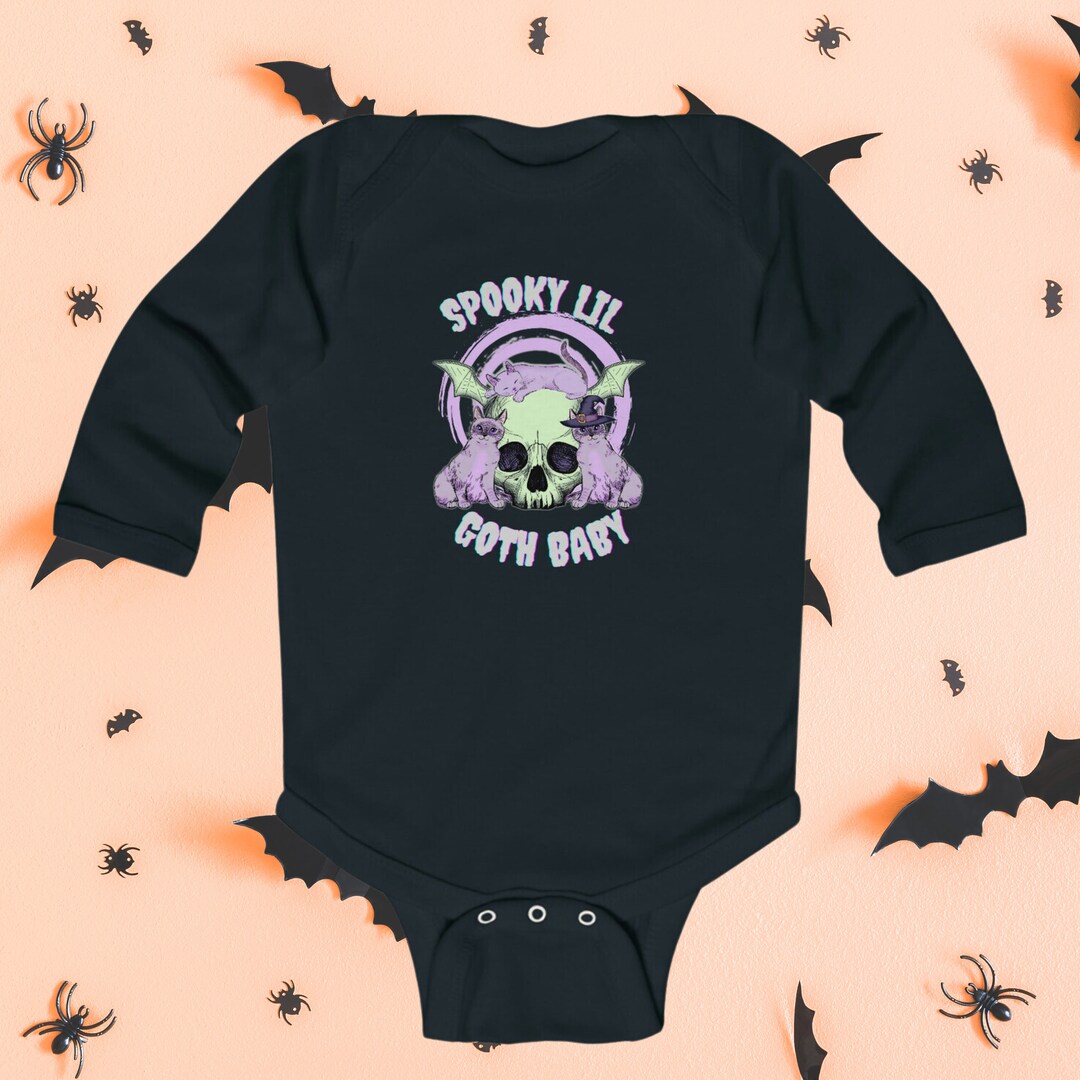 Spooky Lil Goth Baby Long Sleeve Bodysuit, Goth Baby Clothes, Baby Bat ...