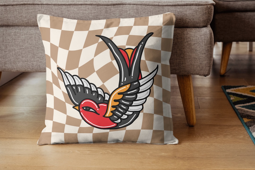 Sparrow Pillow, Checkered Pillow, Checkerboard Pillow, Emo Pillow, Punk ...