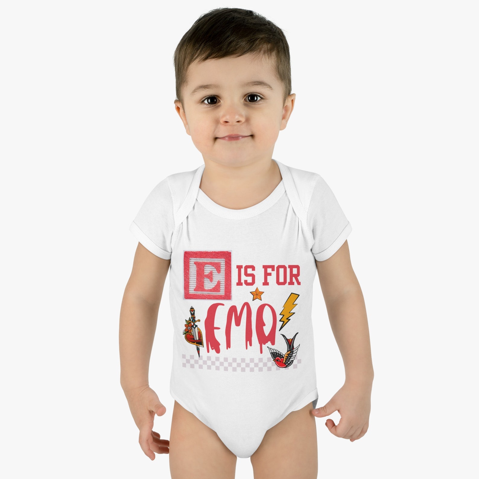 E is for Emo Bodysuit, Emo Baby Clothes, Emo Baby Shirt, Emo Baby Gift ...