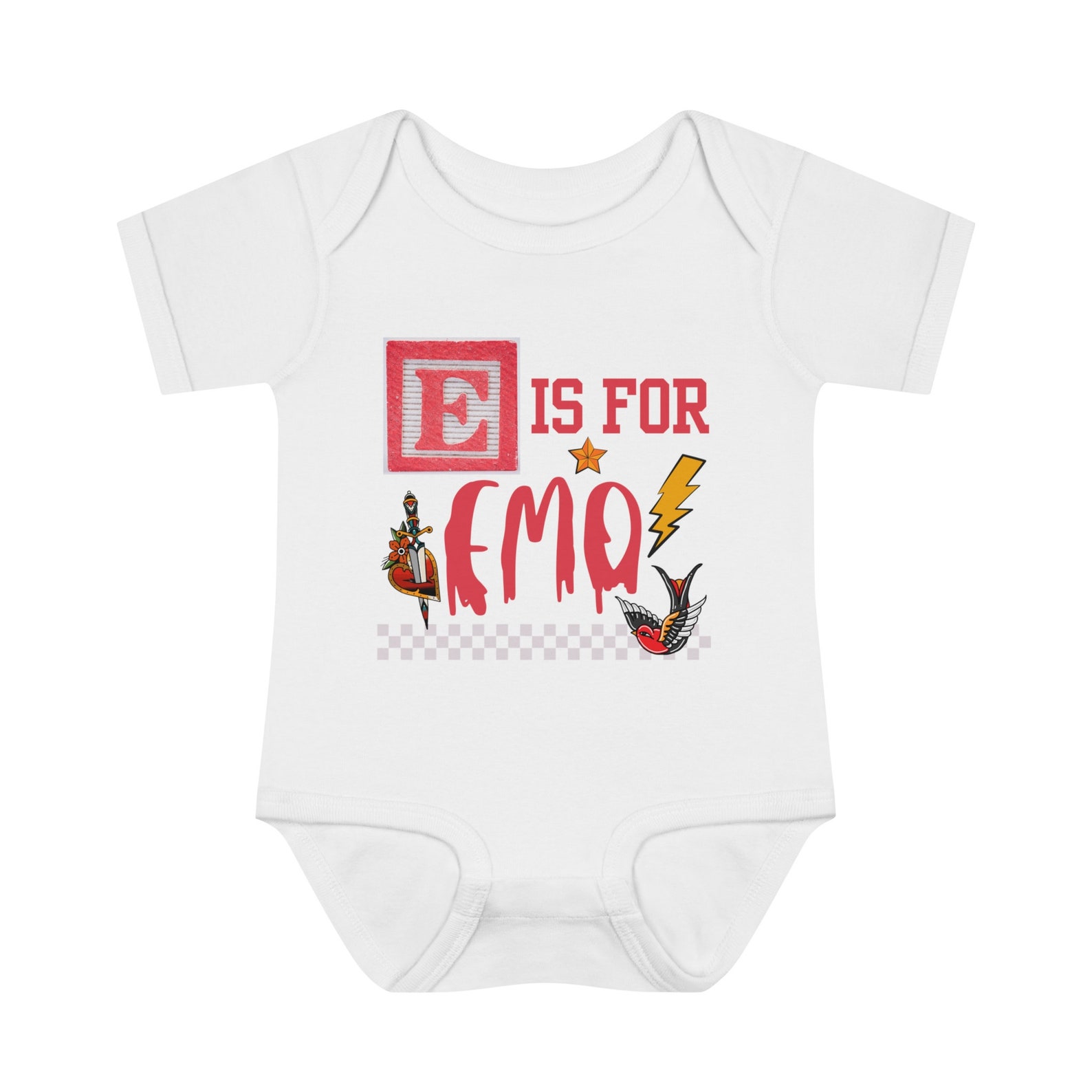 E is for Emo Bodysuit, Emo Baby Clothes, Emo Baby Shirt, Emo Baby Gift ...