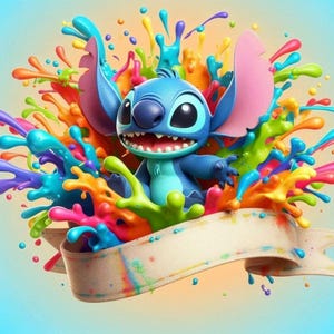 Stitch W/ Paint Splatter Watter Bottle W/ Name - Etsy
