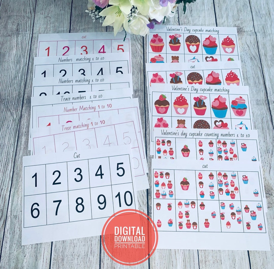 Valentine's Day Cupcake Matching Numbers 1 to 10 , Sorting, Counting ...