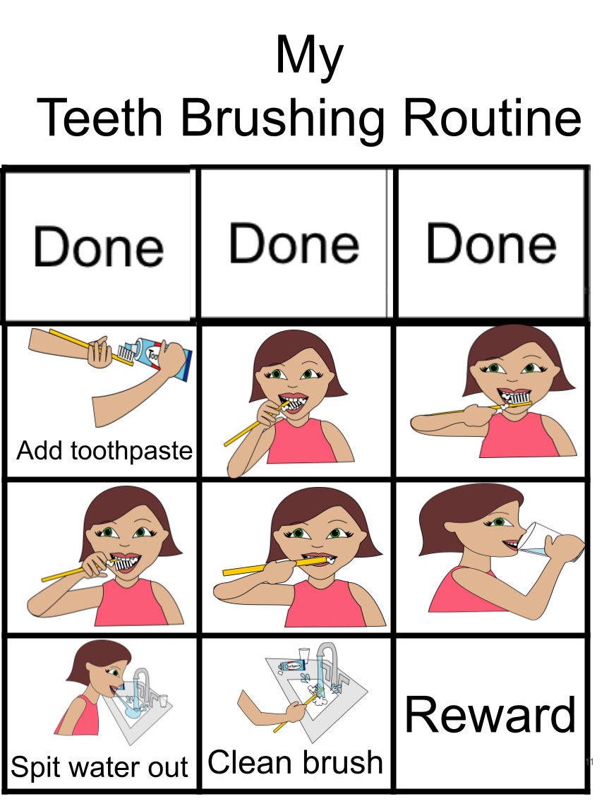 Teeth Brushing Daily Routine Schedule Charts Kid Daily Task Activities ...