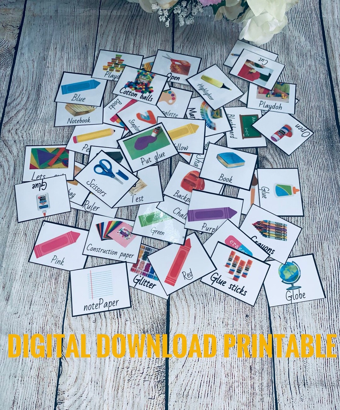 School Supplies Communication Picture Cards 45 Visual Aid Flashcards ...