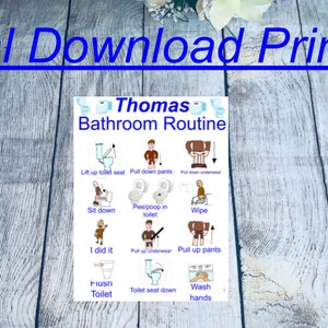 Thomas Blue Bathroom Routine, Schedule Potty Training, Reward Chart ...