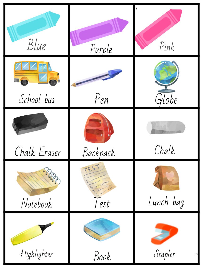 School Supplies Focus Pictures Cards 45 Loose Cards for Communication ...