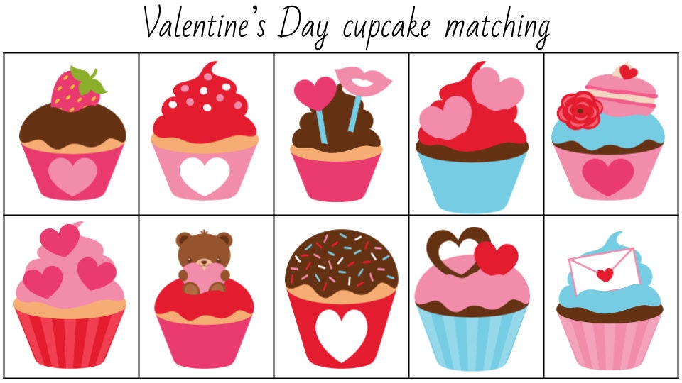 Valentine's Day Cupcake Matching Numbers 1 to 10 , Sorting, Counting ...