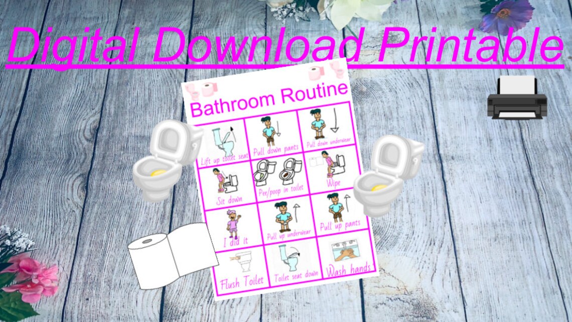 Girl Bathroom Routine Schedule Potty Training Reward Chart - Etsy
