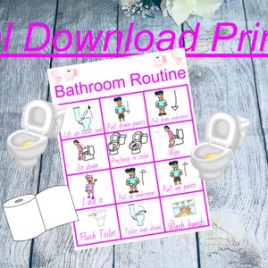 Girl Bathroom Routine, Schedule Potty Training, Reward Chart Poster ...