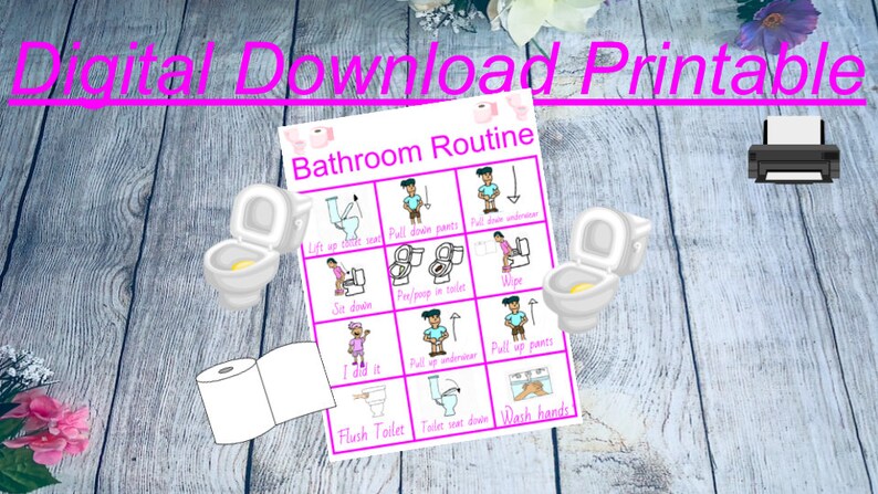 Girl Bathroom Routine, Schedule Potty Training, Reward Chart Poster ...
