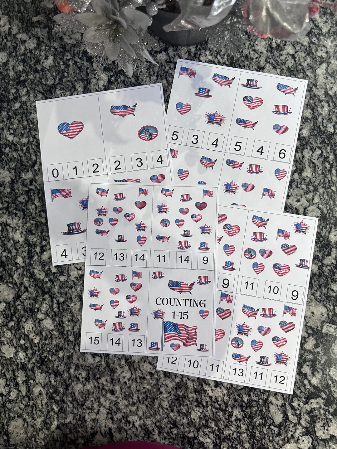 President Day Veterans 4th Day July Day USA Clip Cards Counting Math ...