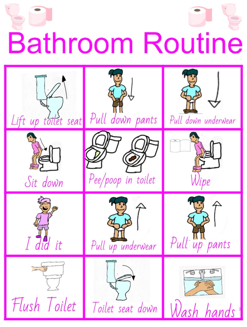 Girl Bathroom Routine Schedule Potty Training Reward Chart - Etsy