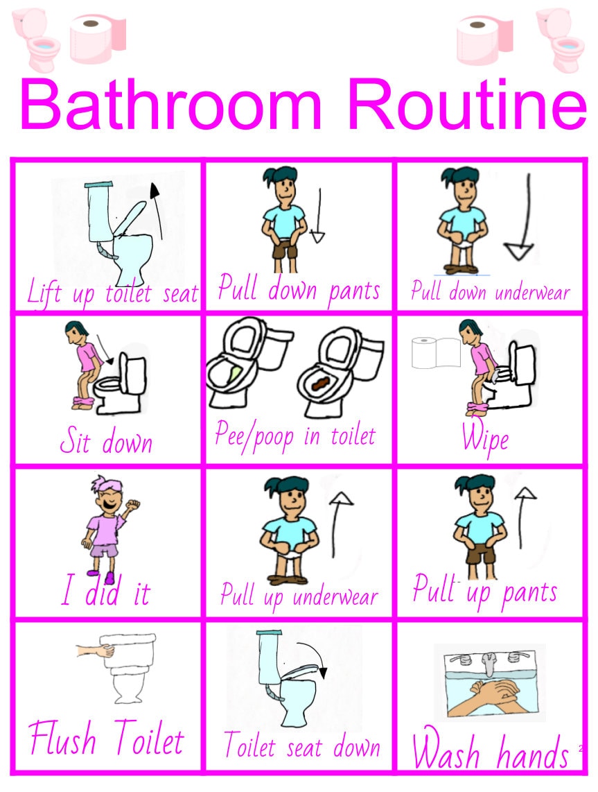 Girl Bathroom Routine, Schedule Potty Training, Reward Chart Poster ...