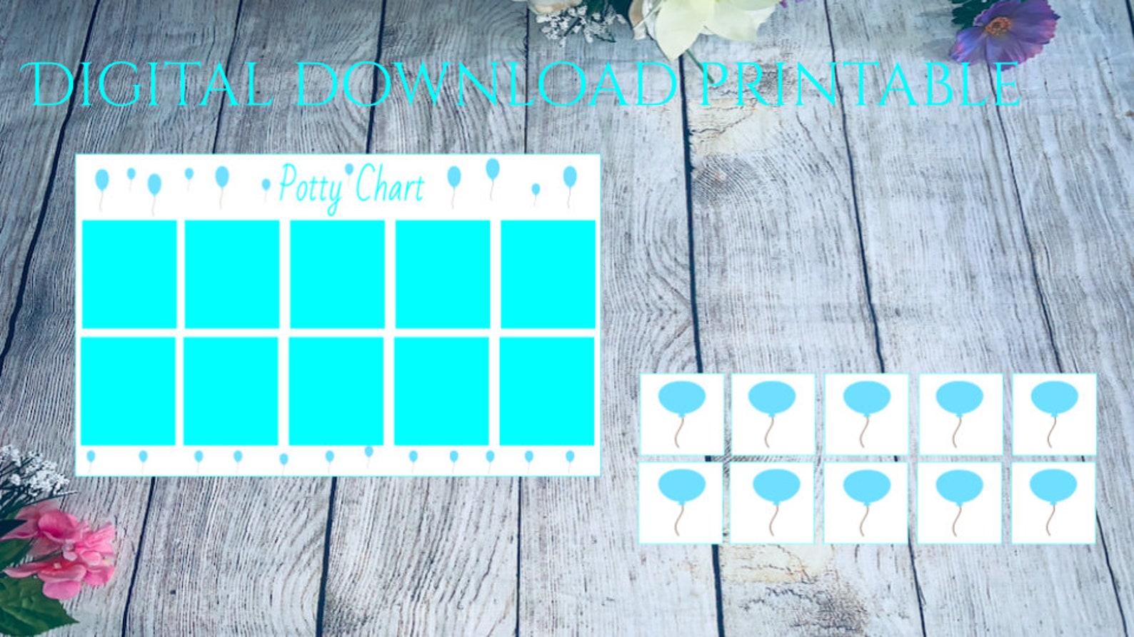 Balloon Teal Potty Training Chart Blue Potty Training Chart - Etsy