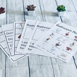 Boy Blue Bathroom Routine, Schedule Potty Training, Reward Chart Poster ...