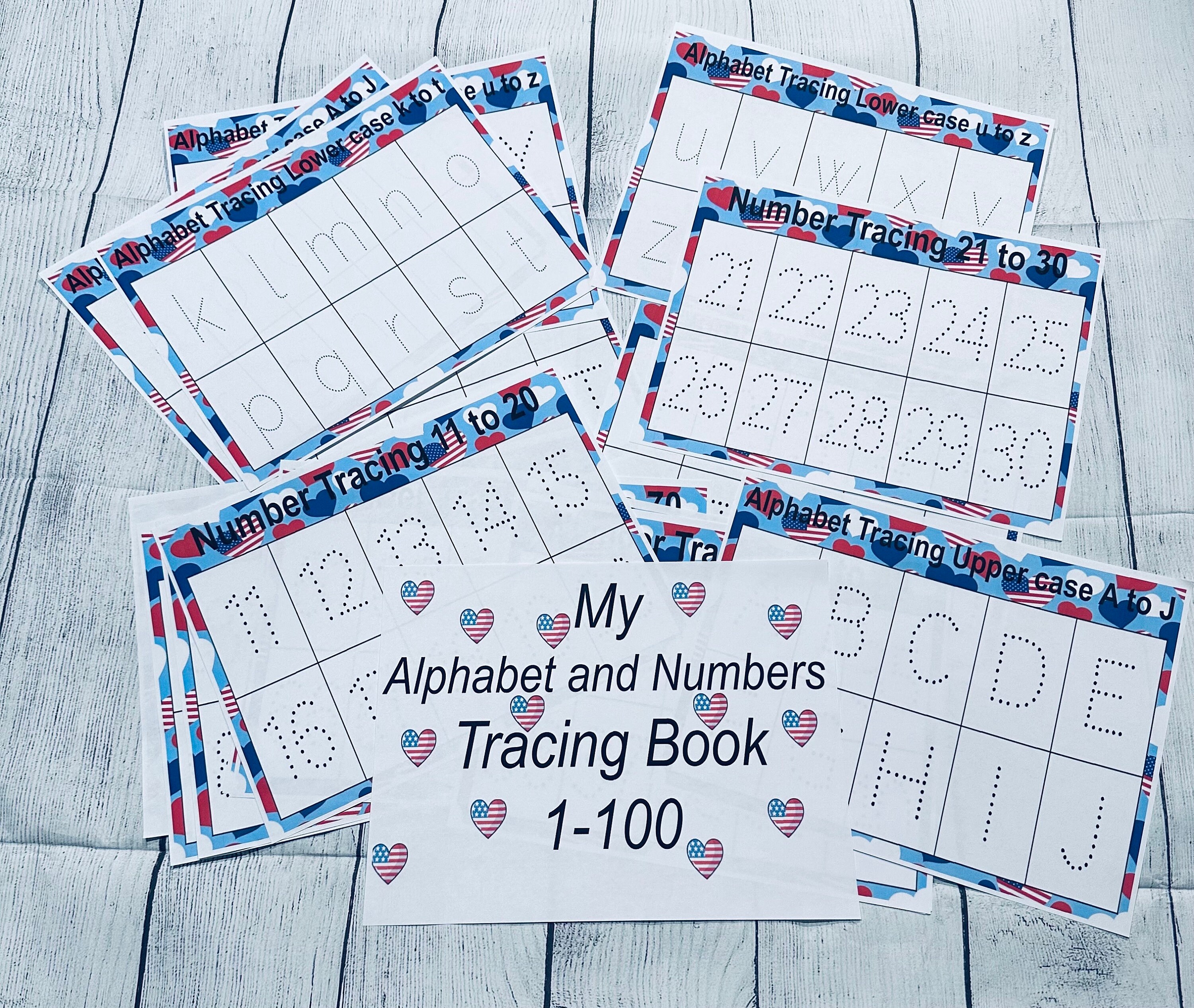 4th of July USA Number 1-100 Tracing Book Handwriting Homeschool ...