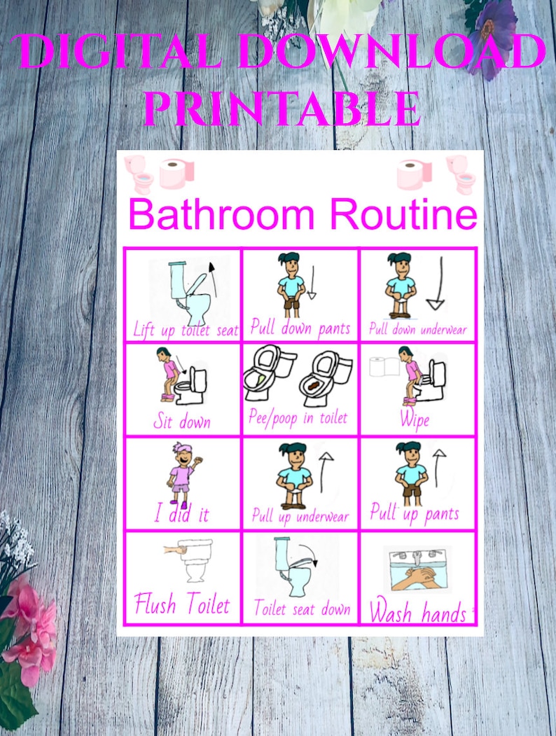 Girl Bathroom Routine Schedule Potty Training Reward Chart - Etsy