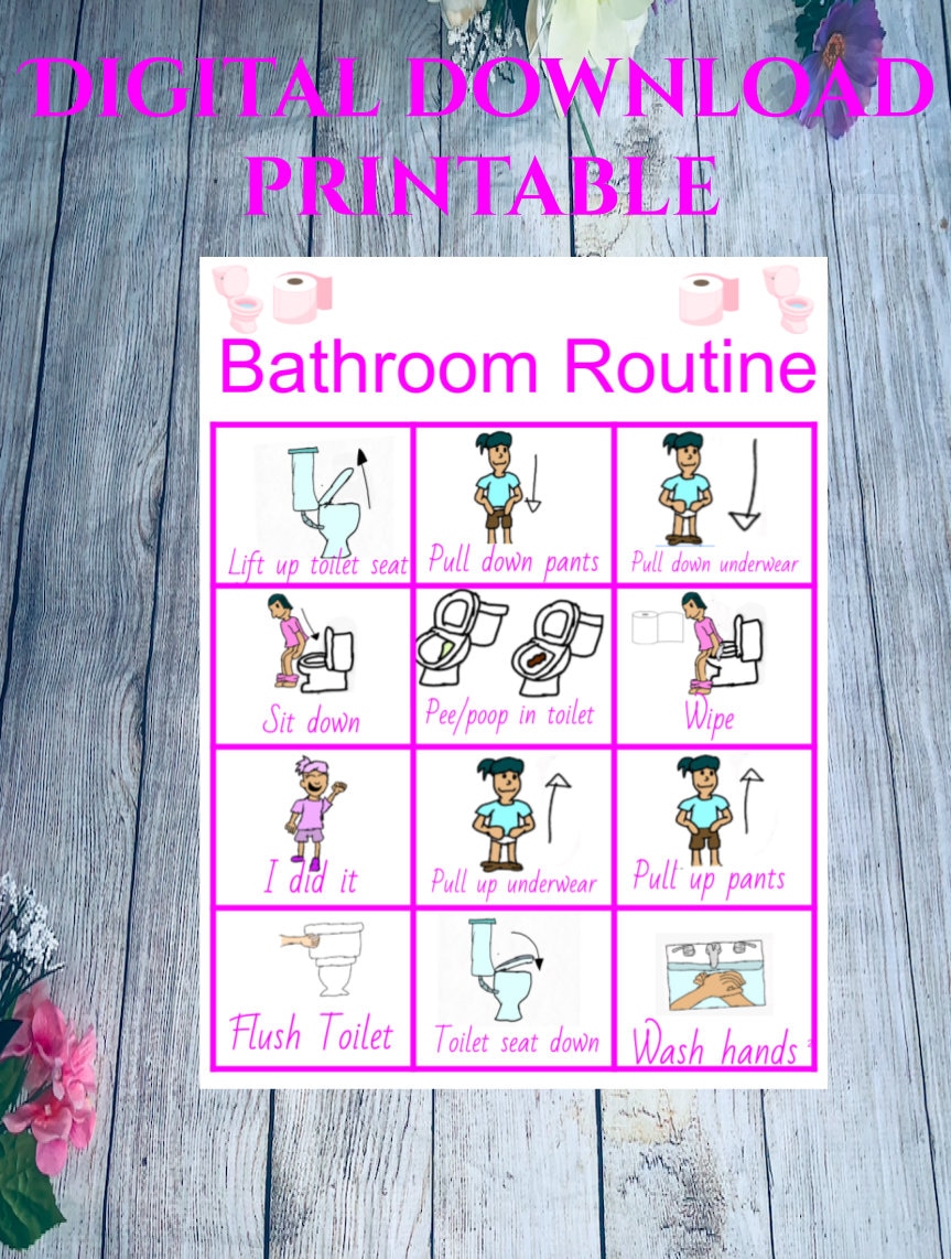 Girl Bathroom Routine, Schedule Potty Training, Reward Chart Poster ...
