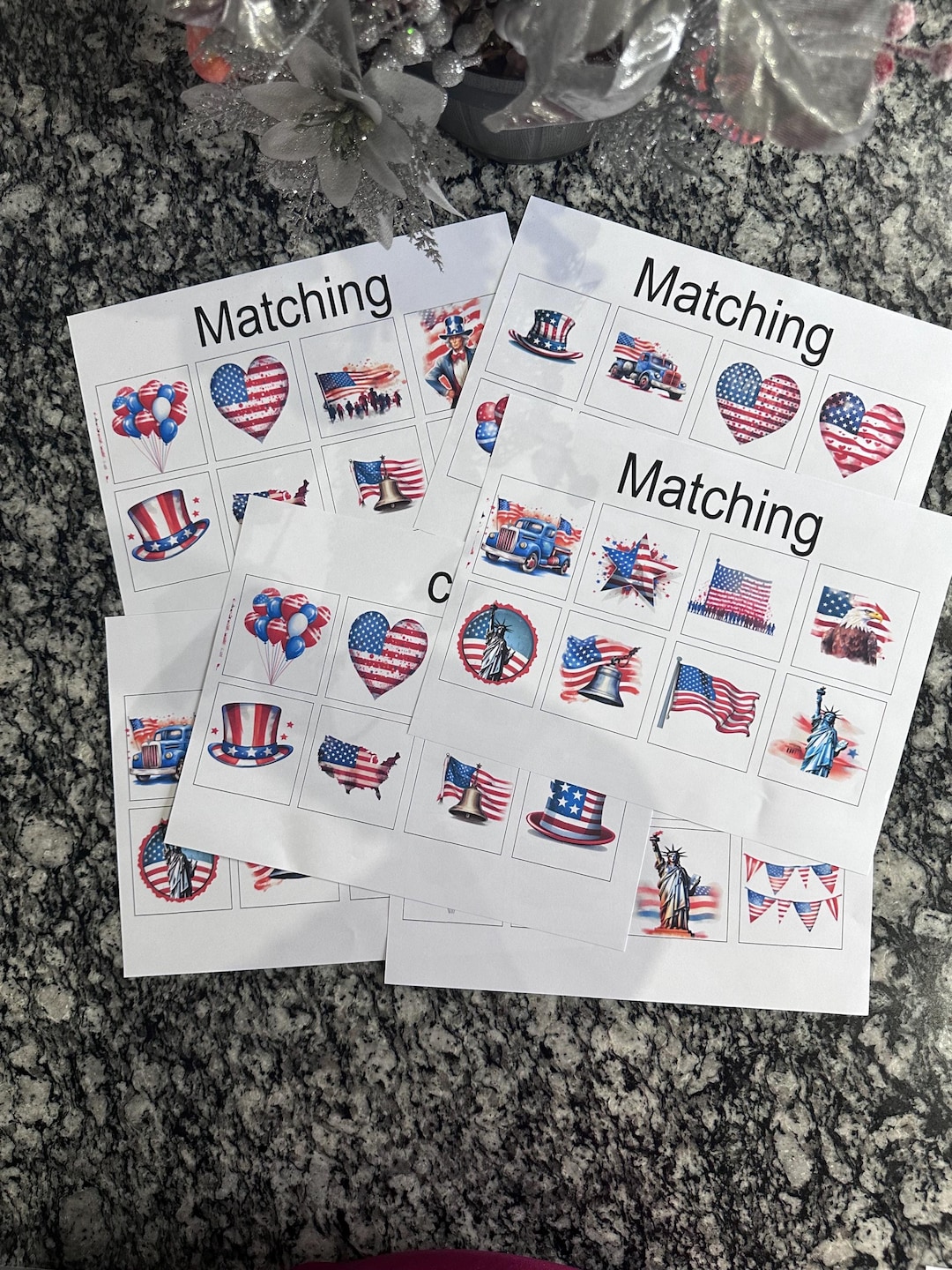 USA Patriotic President Day Veterans Day ,4th of July Matching Game ...