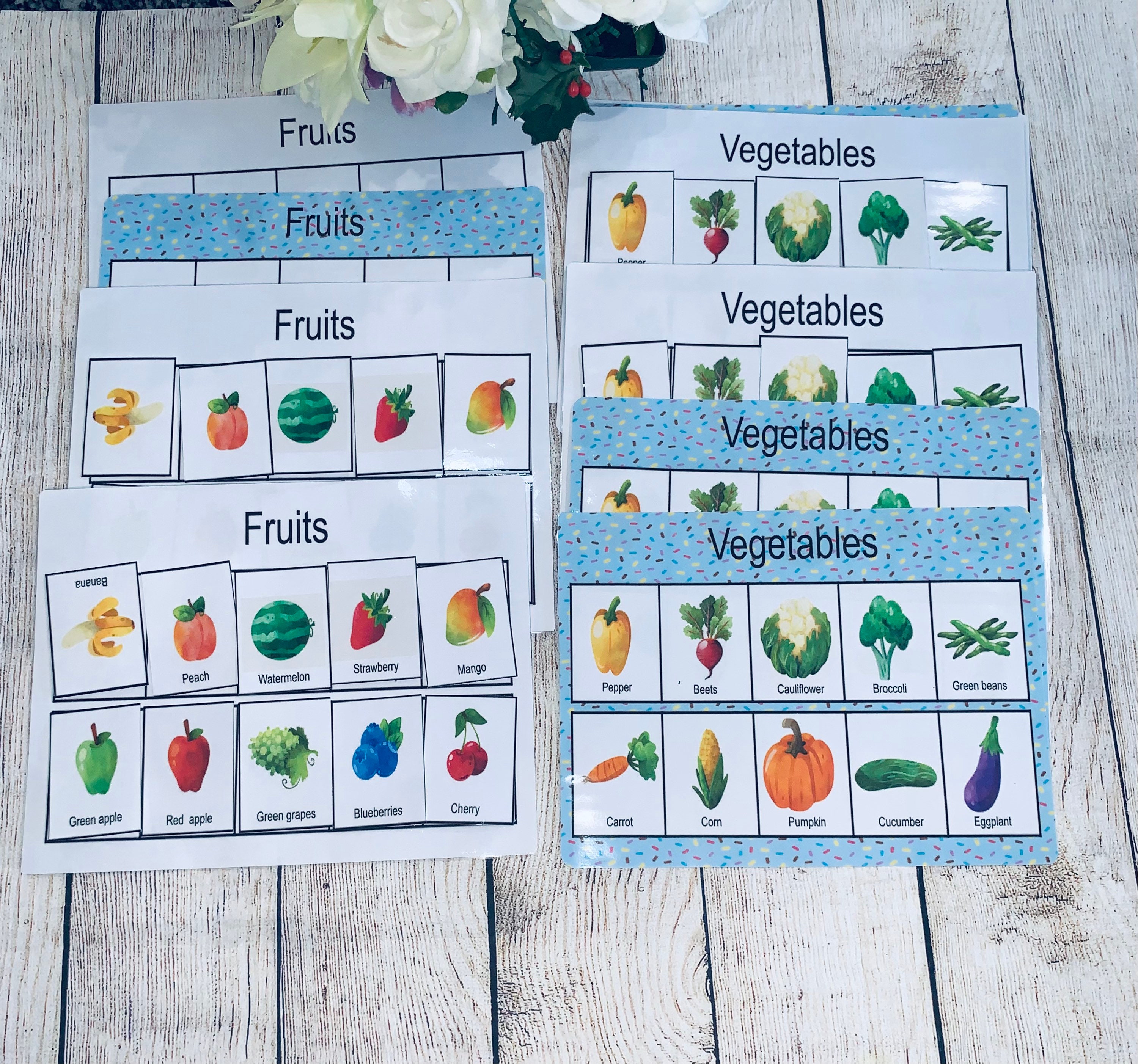 Toddler, Preschool Busy Work, Vegetables and Fruits Sorting Matching ...