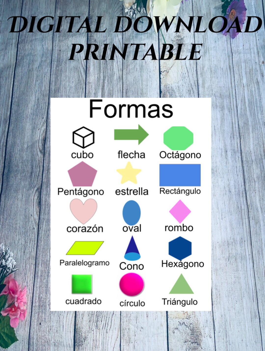 Shapes Poster Spanish Language Poster Wall Art Printable, Montessori ...