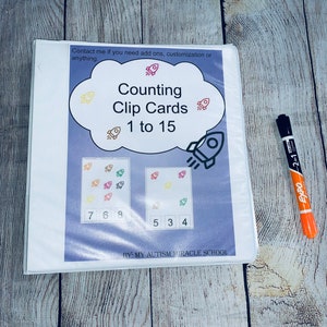 Counting Number 1 to 15 Flash Cards, Clip Cards Interactive Binder ...