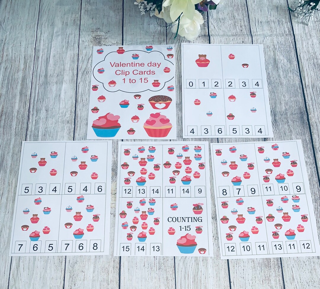 Valentine Day Clip Cards, Numbers 1 to 15 ,teacher , Student Homeschool ...