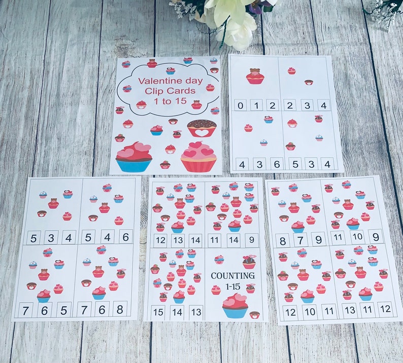 Valentine Day Clip Cards, Numbers 1 to 15 ,teacher , Student Homeschool ...
