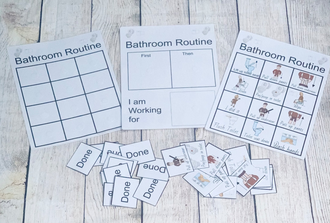 Boy Blue Bathroom Routine, Schedule Potty Training, Reward Chart Poster ...
